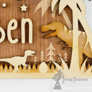 Personalised Dinosaur Wooden Name Door Plaque, Dinosaur Theme Childrens ...
