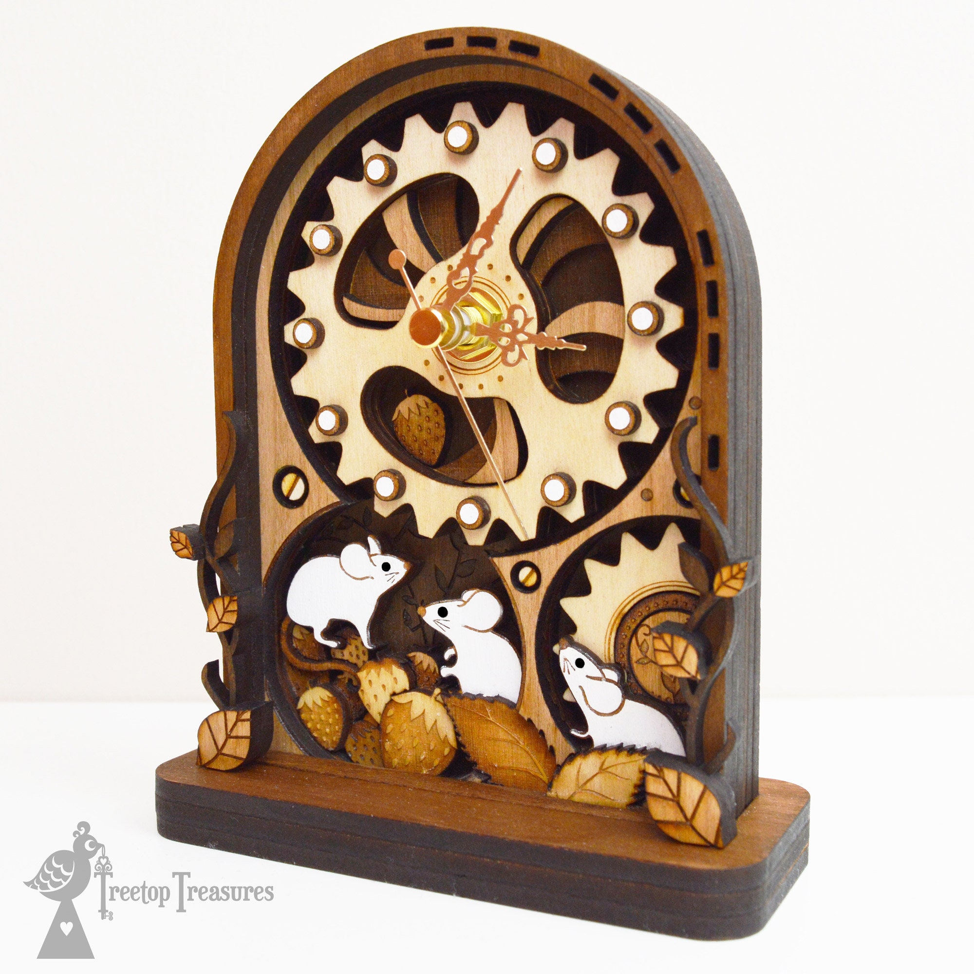 Small Clockwork Mice Mantel Clock Tall Wooden Mantel Clock | Etsy