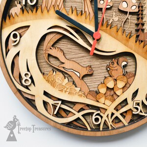 Personalised Layered Wooden Woodland Clock, Squirrel Clock, Woodland ...