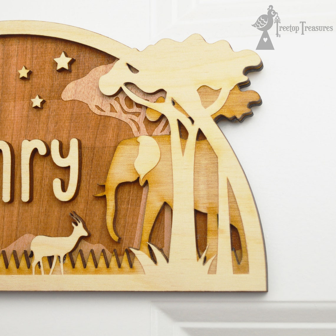 Personalised Safari Animals Wooden Name Door Plaque, Safari Nursery ...