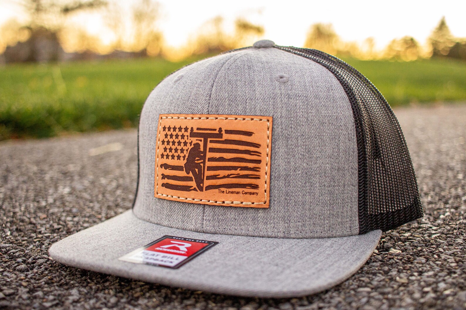 Lineman American Flag, Leather Patch Hat, Journeyman Lineman Hat ...