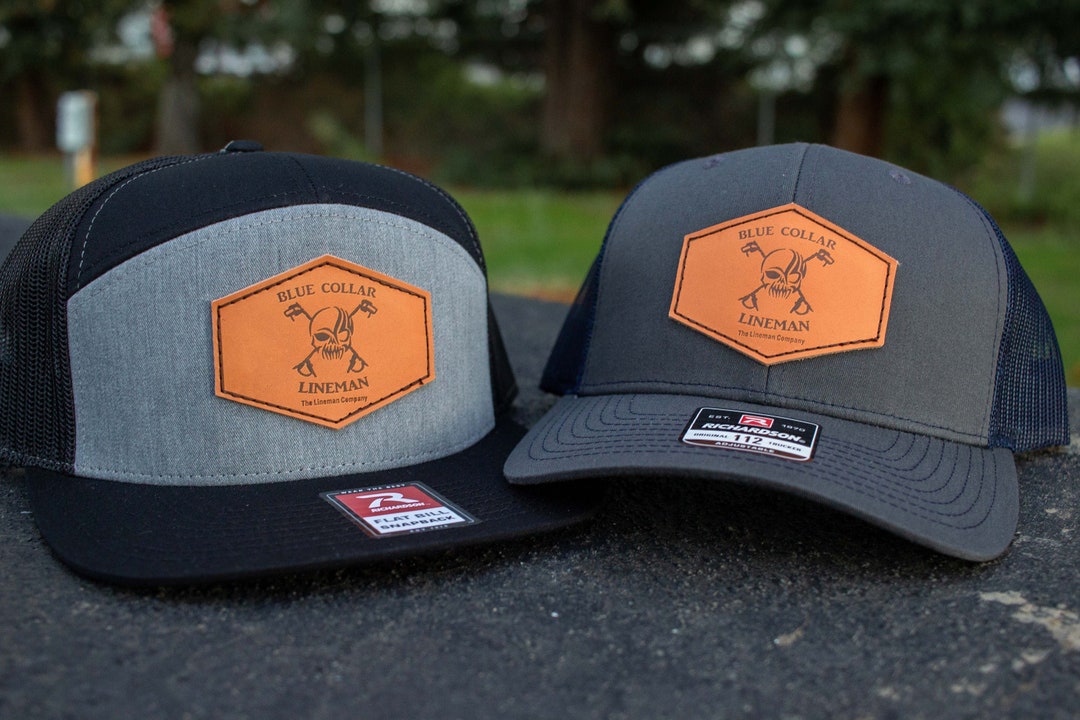 Blue Collar Lineman, Leather Patch Hat, Journeyman Lineman Hat, Lineman ...