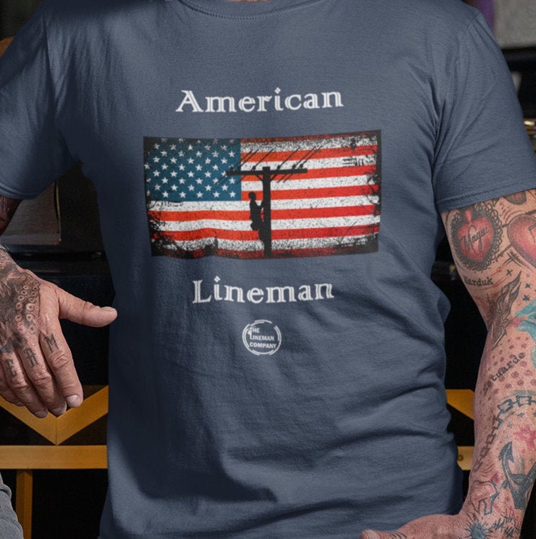 Lineman, Proud American, T-shirt, Lineman Gift, Linewife, Short Sleeve ...