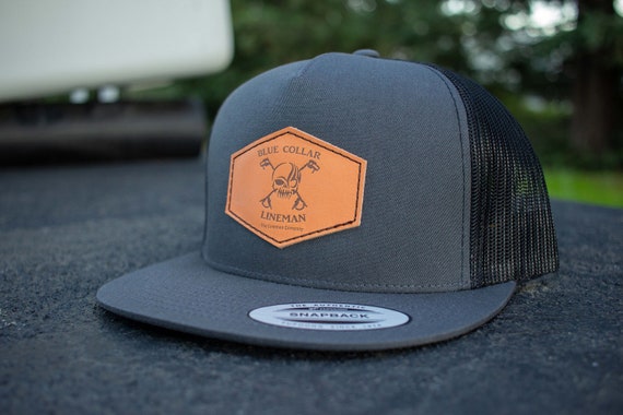 Blue Collar Lineman Light Leather Patch Hat Journeyman | Etsy