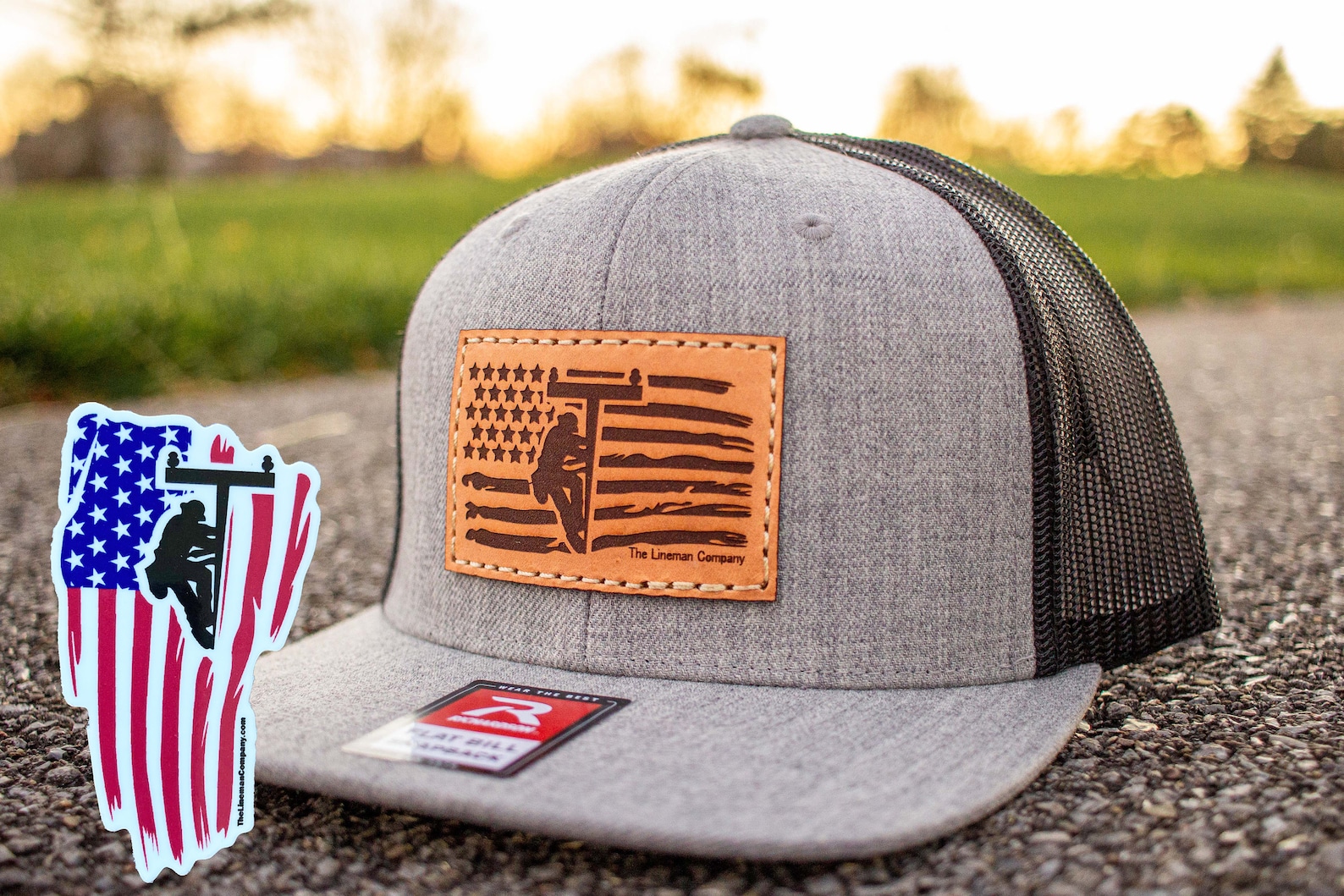 Lineman American Flag, Leather Patch Hat, Journeyman Lineman Hat ...