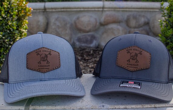 Blue Collar Lineman leather Patch Hat Journeyman Lineman | Etsy