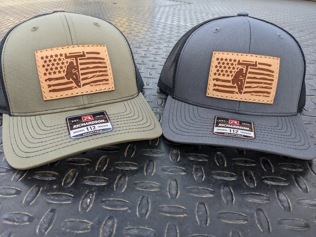 Lineman American Flag, Leather Patch Hat, Journeyman Lineman Hat ...
