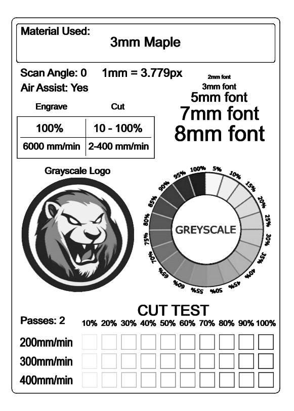 Laser Test Files, Light Burn Material Test Cards - Etsy
