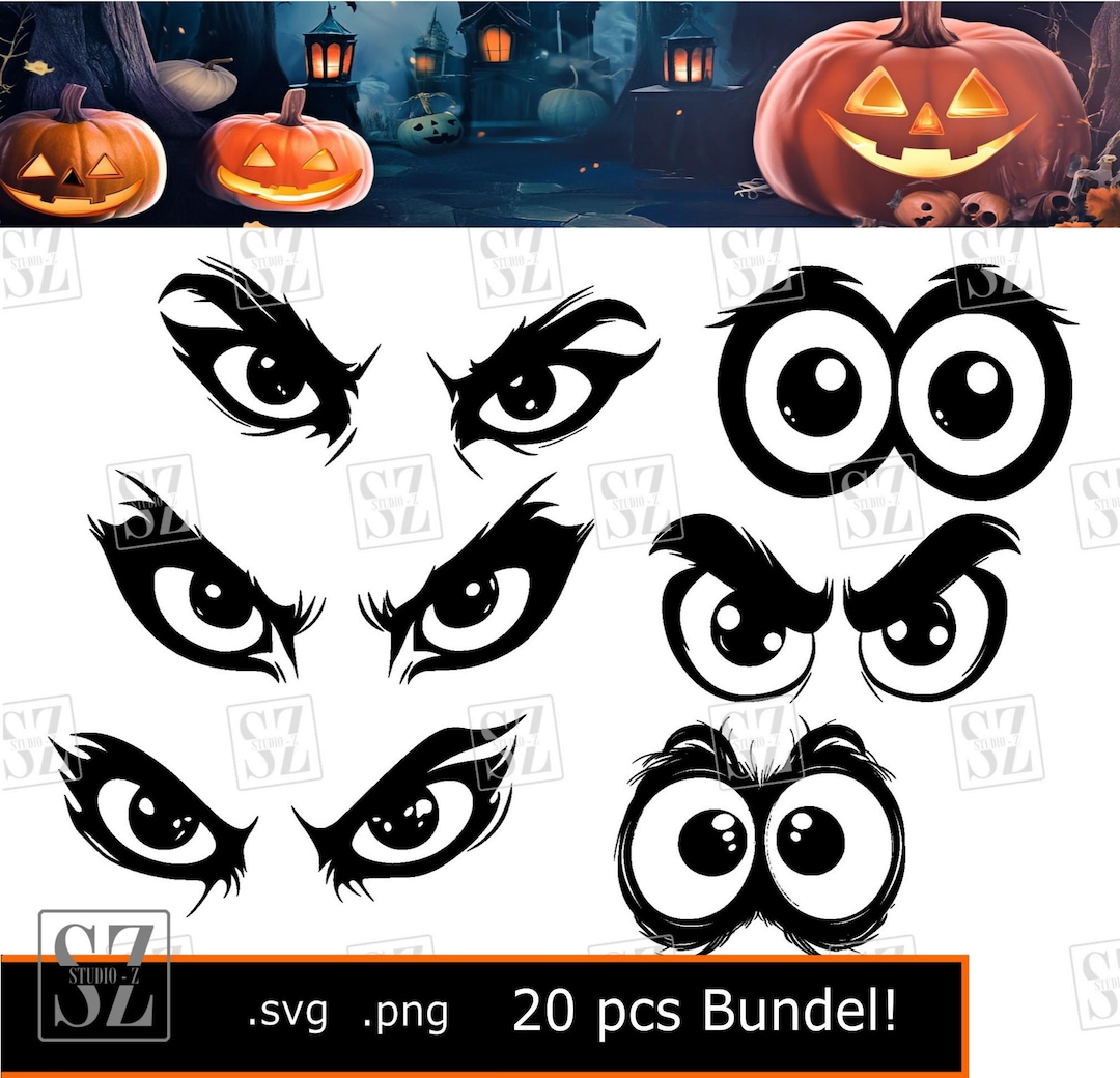 Monster and Cartoon Eyes 20 Pcs Halloween Bundle, Svg & Png Cut Files ...