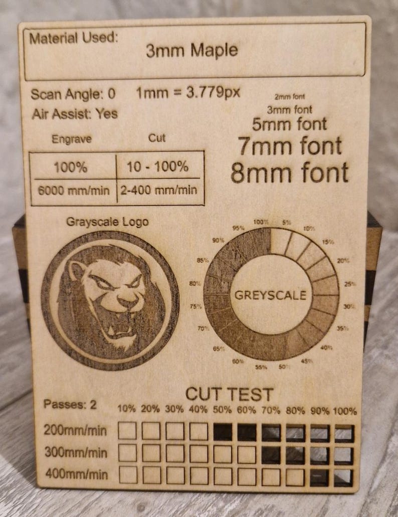 Laser Test Files, Light Burn Material Test Cards - Etsy