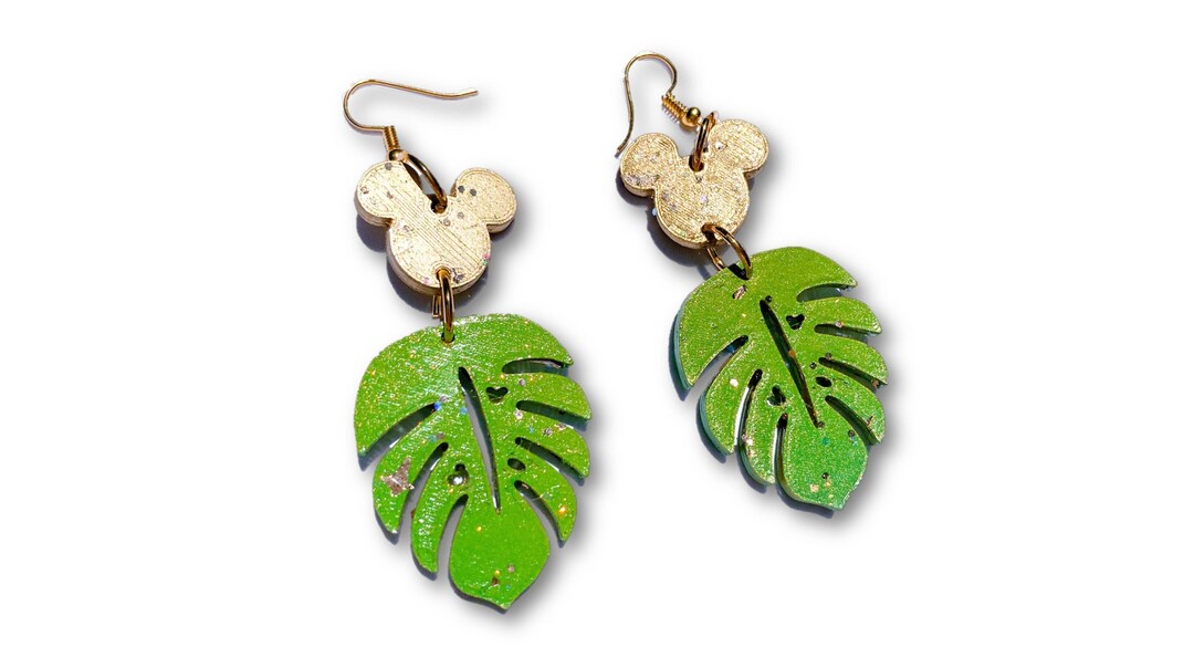 Tropical Monstera Leaf Mickey Mouse Earrings | Polynesian Resort ...