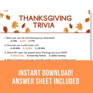 Thanksgiving Trivia Game | Thanksgiving Party Game | Fall Trivia Game ...