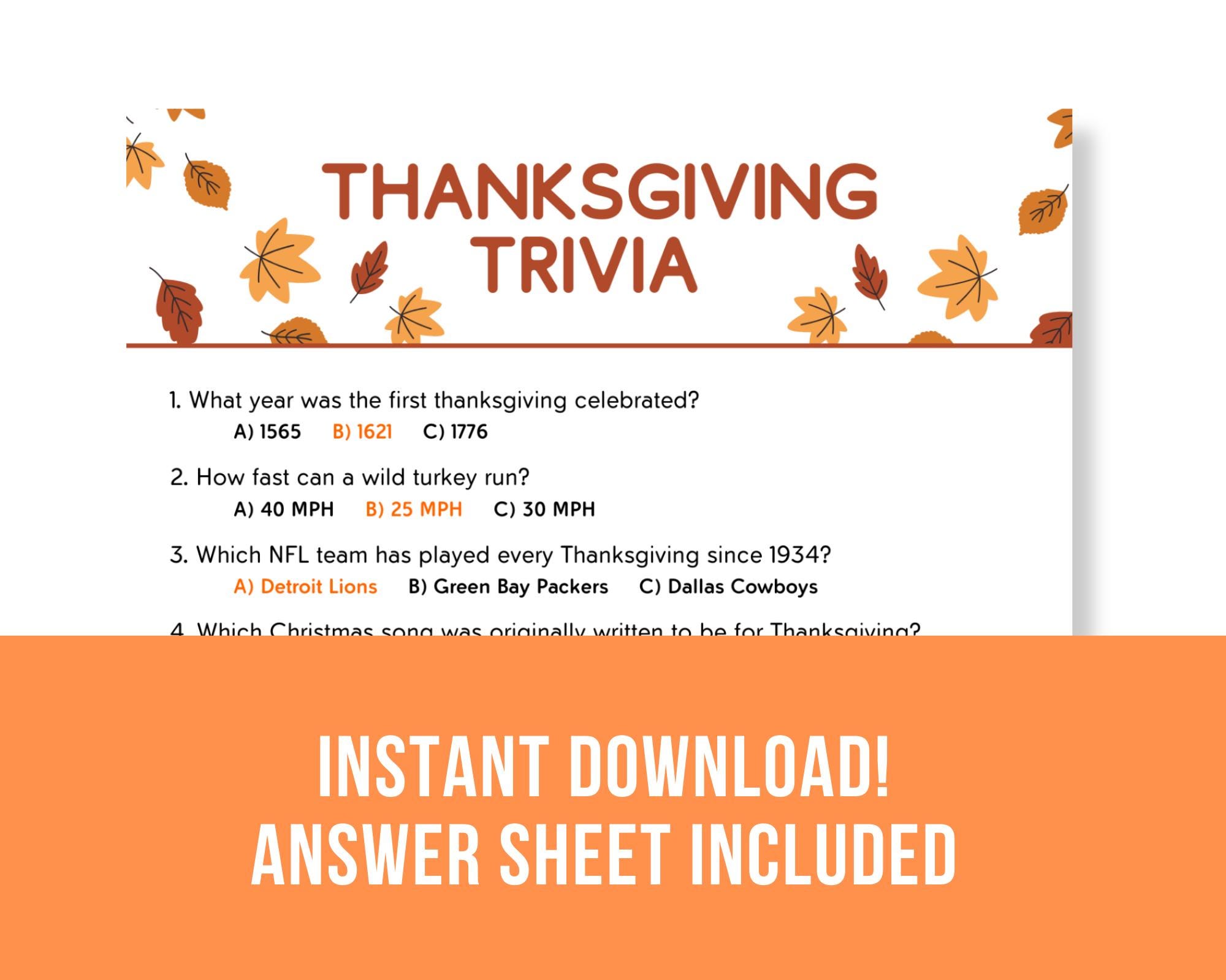 Thanksgiving Trivia Game | Thanksgiving Party Game | Fall Trivia Game ...
