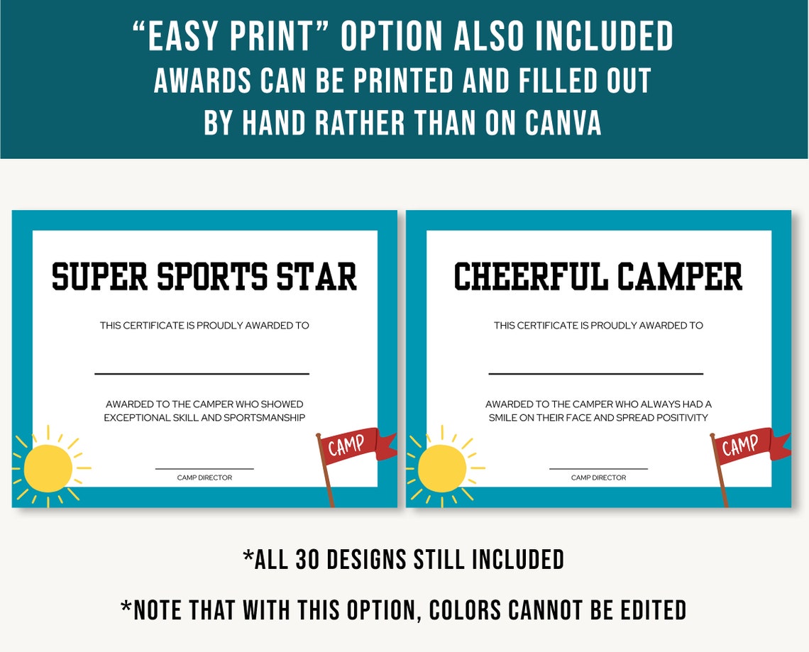 Editable Summer Camp Award Certificates | Camp Awards | Day Camp Awards ...