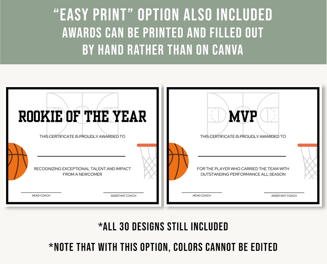 Editable Basketball Award Certificates | Basketball Team Awards | End ...