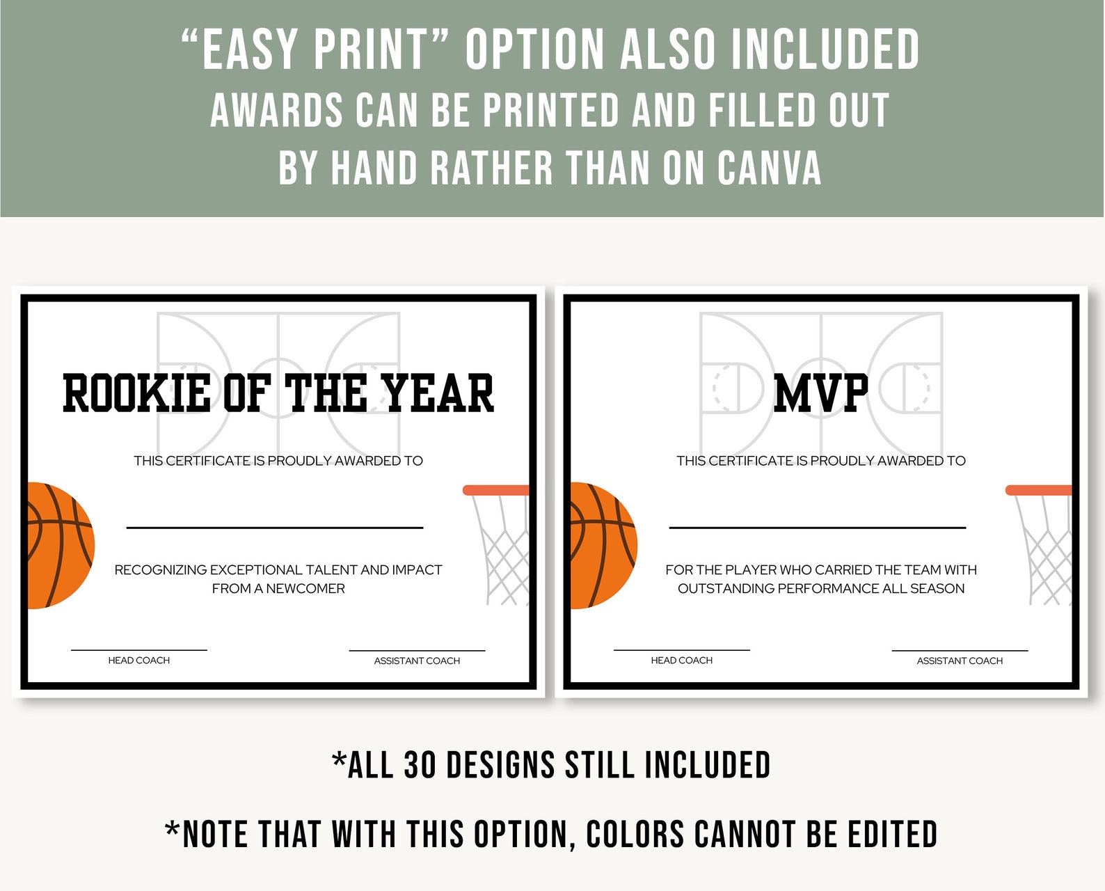 Editable Basketball Award Certificates | Basketball Team Awards | End ...