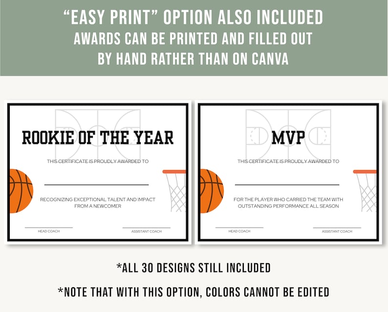 Editable Basketball Award Certificates | Basketball Team Awards | End ...