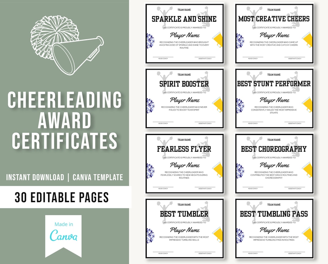 Editable Cheerleading Award Certificates | Cheerleading Team Awards ...