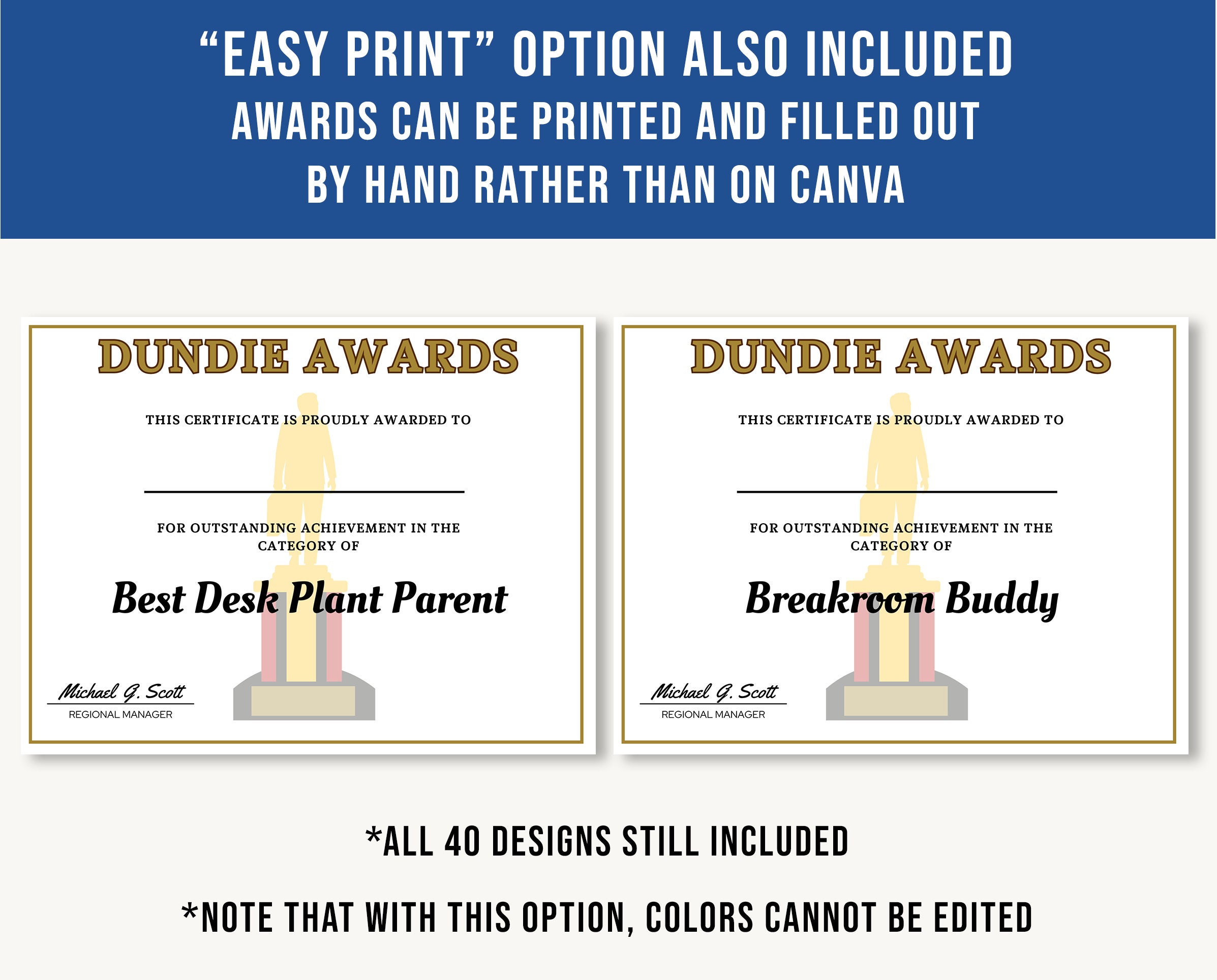 Editable Dundies Office Award Certificates | Dundie Awards | Office ...