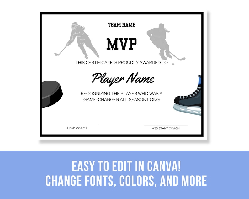 Editable Womens Hockey Award Certificates | Womens Hockey Team Awards ...