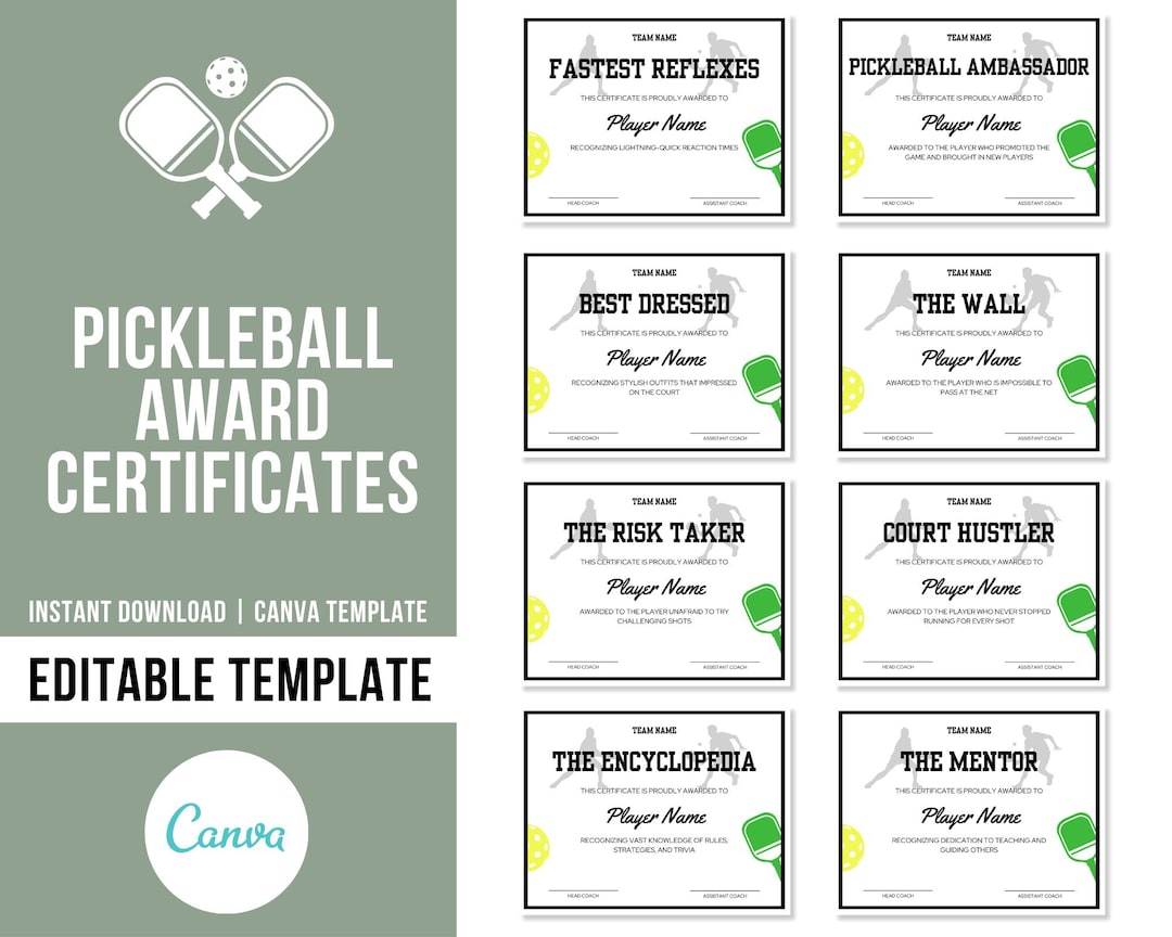 Editable Pickleball Award Certificates | Pickleball Team Awards | End ...