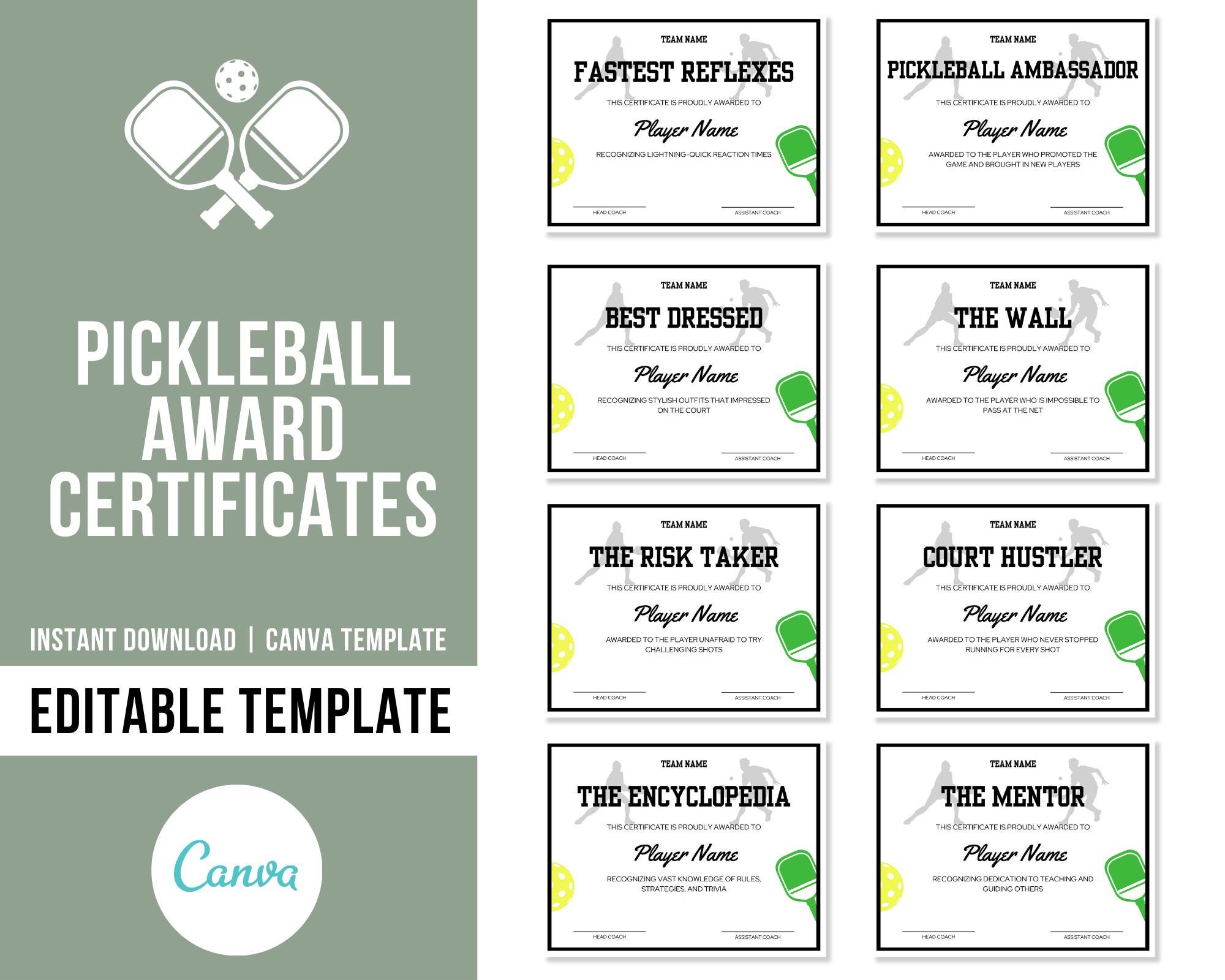 Editable Pickleball Award Certificates | Pickleball Team Awards | End ...