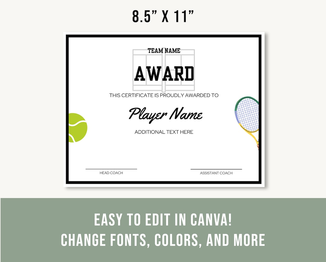 Editable Tennis Award Certificates | Tennis Team Awards | End of the ...