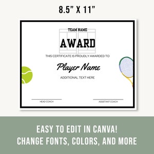 Editable Tennis Award Certificates | Tennis Team Awards | End of the ...