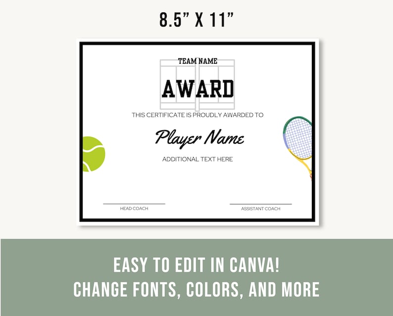 Editable Tennis Award Certificates | Tennis Team Awards | End of the ...