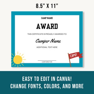Editable Summer Camp Award Certificates | Camp Awards | Day Camp Awards ...