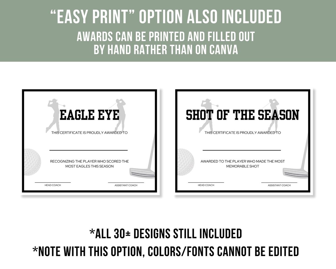 Editable Golf Award Certificates | Golf Team Awards | End of the Season ...