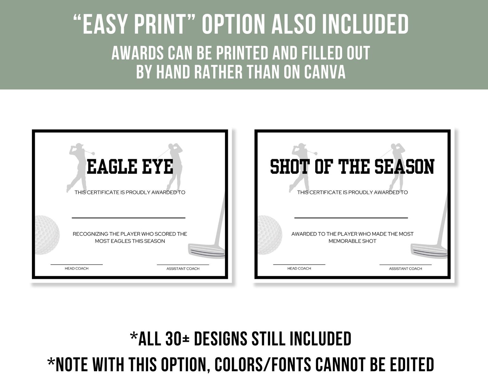 Editable Golf Award Certificates | Golf Team Awards | End of the Season ...