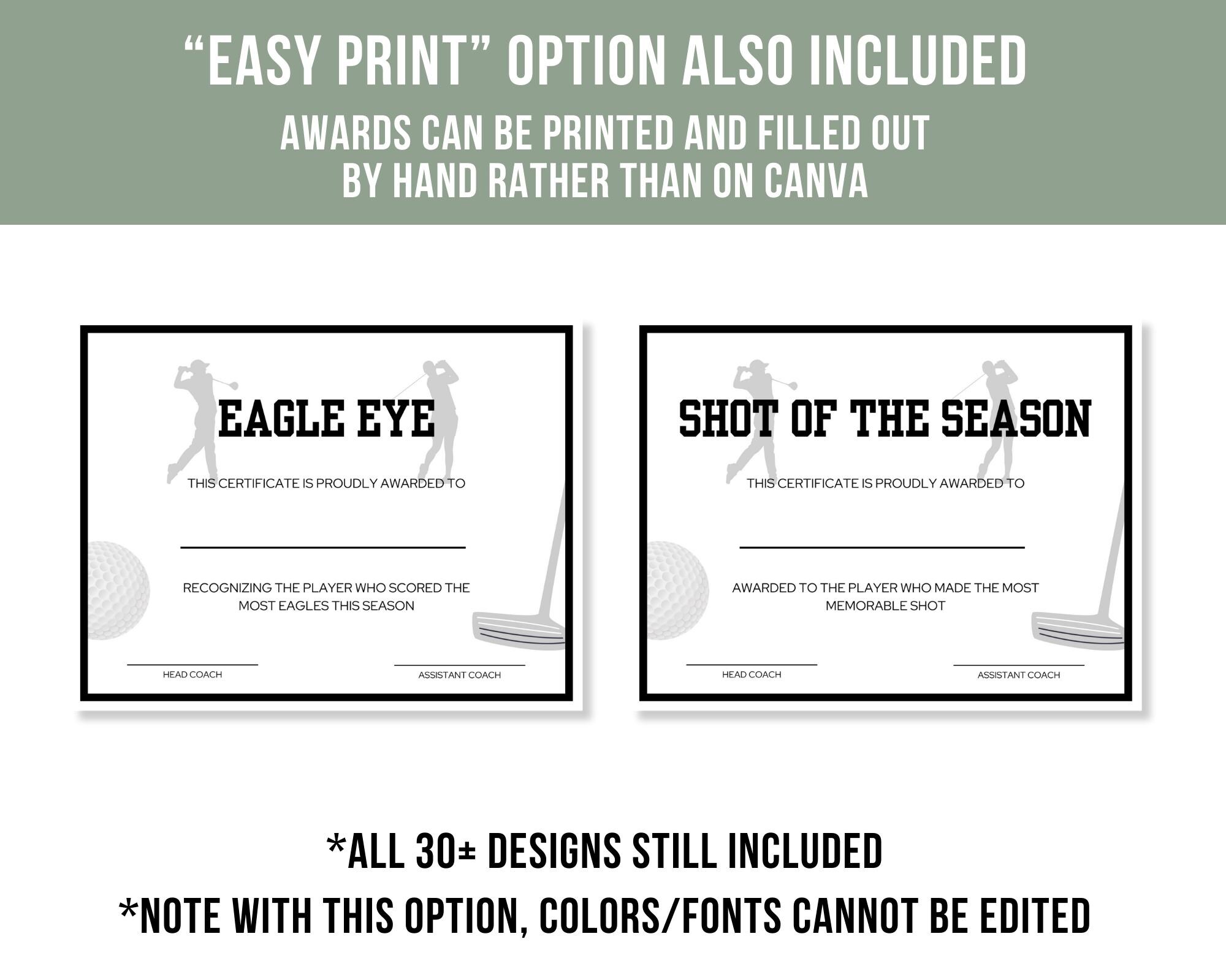 Editable Golf Award Certificates | Golf Team Awards | End of the Season ...