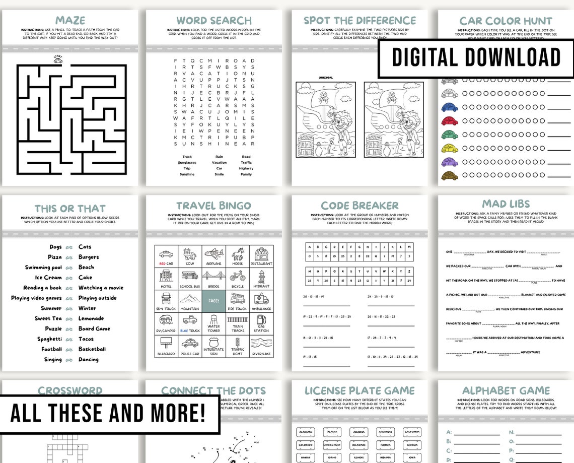 Road Trip Games | Car Ride Games | Activity Packet Game Bundle | Kids ...