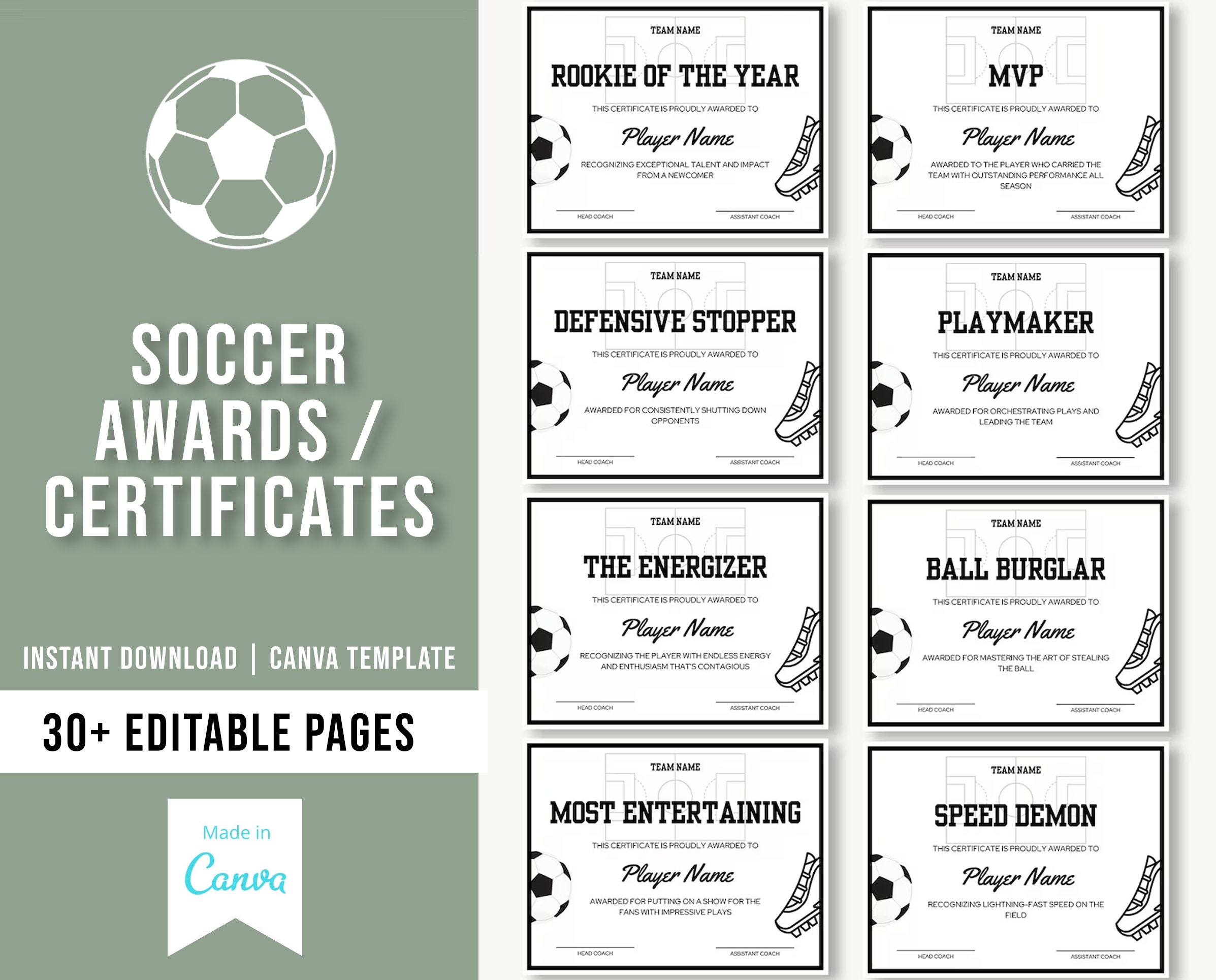 Editable Soccer Award Certificates | Soccer Team Awards | End of the ...