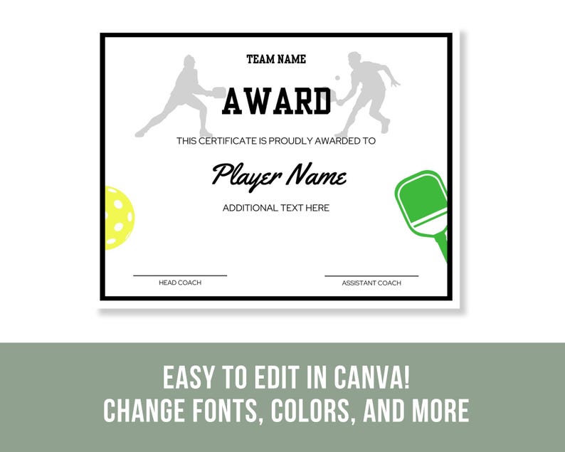 Editable Pickleball Award Certificates | Pickleball Team Awards | End ...