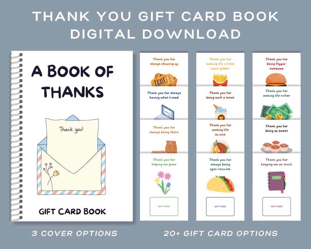 Printable Thank You Gift Card Book | Gratitude Gift Card Book ...