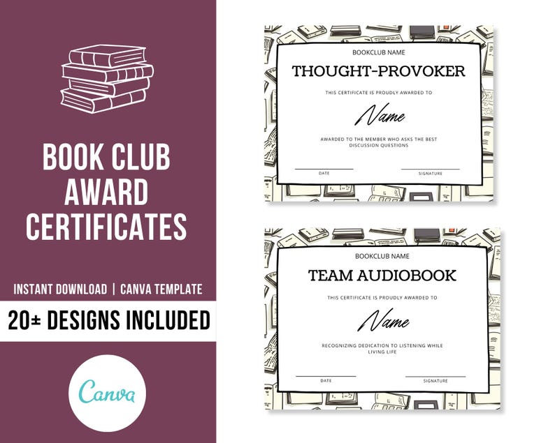 Editable Book Club Award Certificates | Book Club Awards | Book Club ...