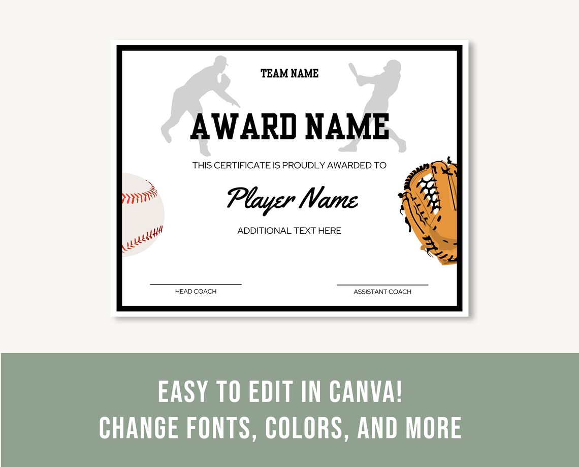 Editable Baseball Award Certificates | Baseball Team Awards | End of ...