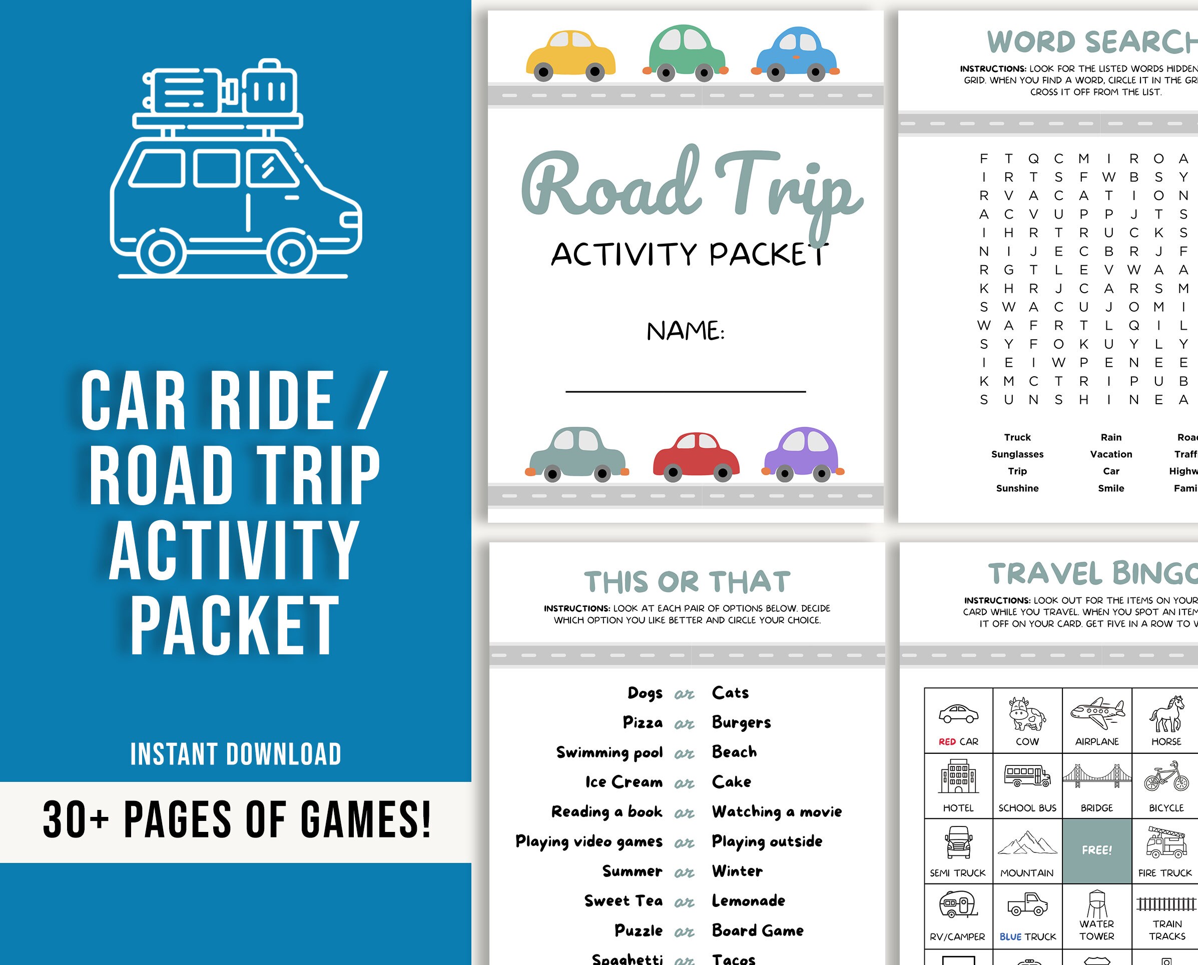 Road Trip Games | Car Ride Games | Activity Packet Game Bundle | Kids ...