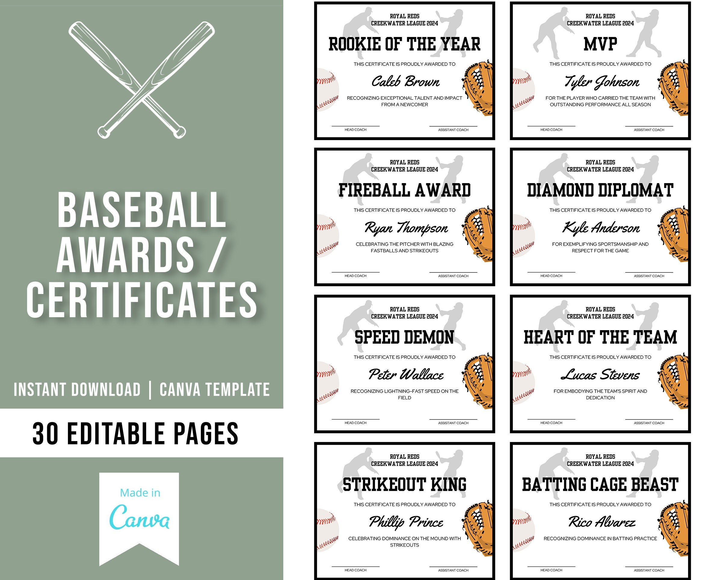 Editable Baseball Award Certificates | Baseball Team Awards | End of ...