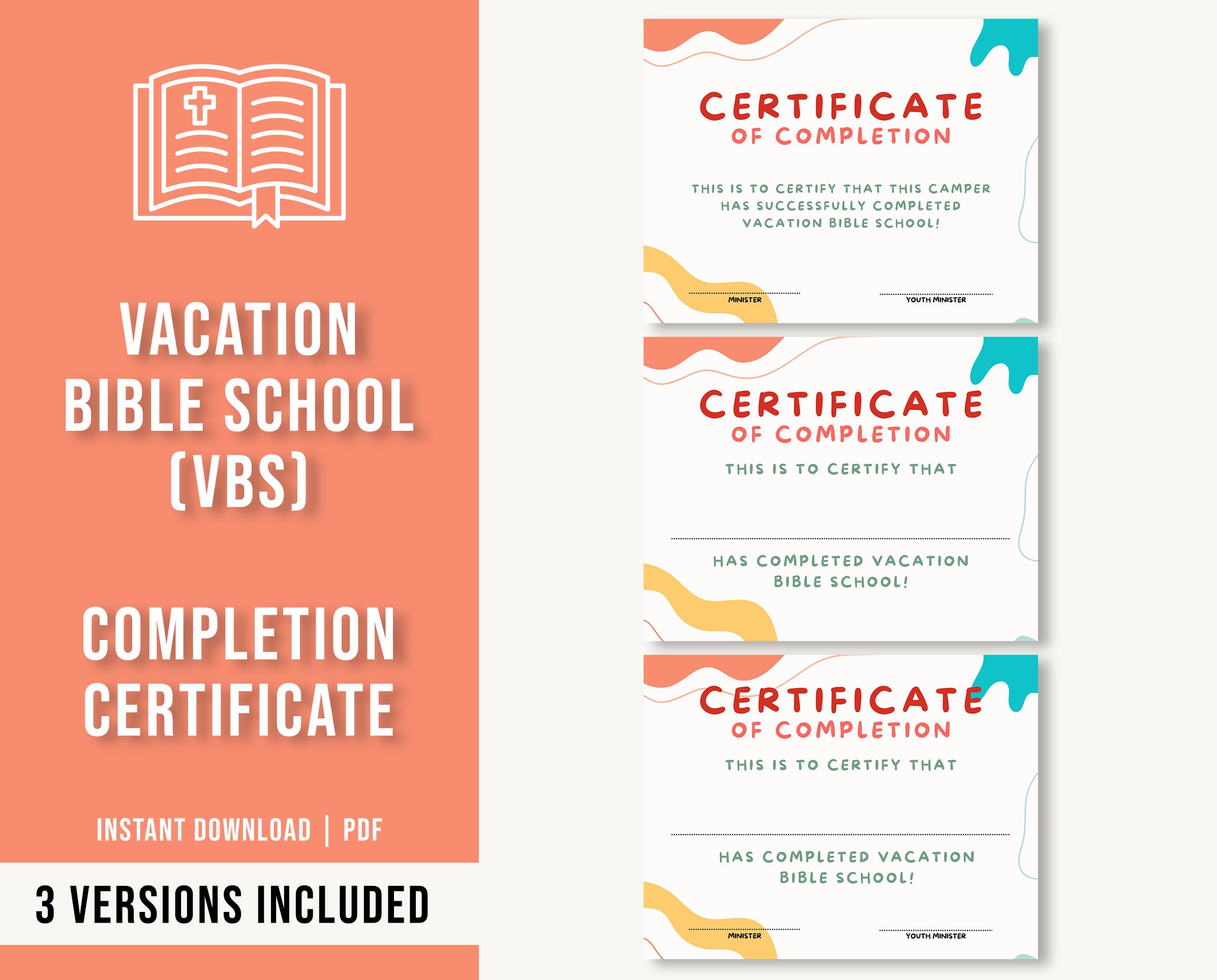 Vacation Bible School Certificate of Completion | VBS Certificate ...