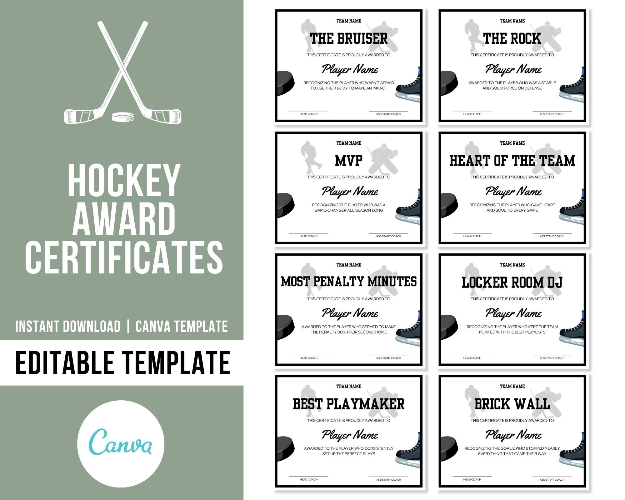 Editable Hockey Award Certificates | Hockey Team Awards | End of the ...