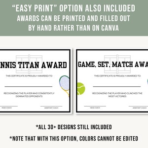 Editable Tennis Award Certificates | Tennis Team Awards | End of the ...