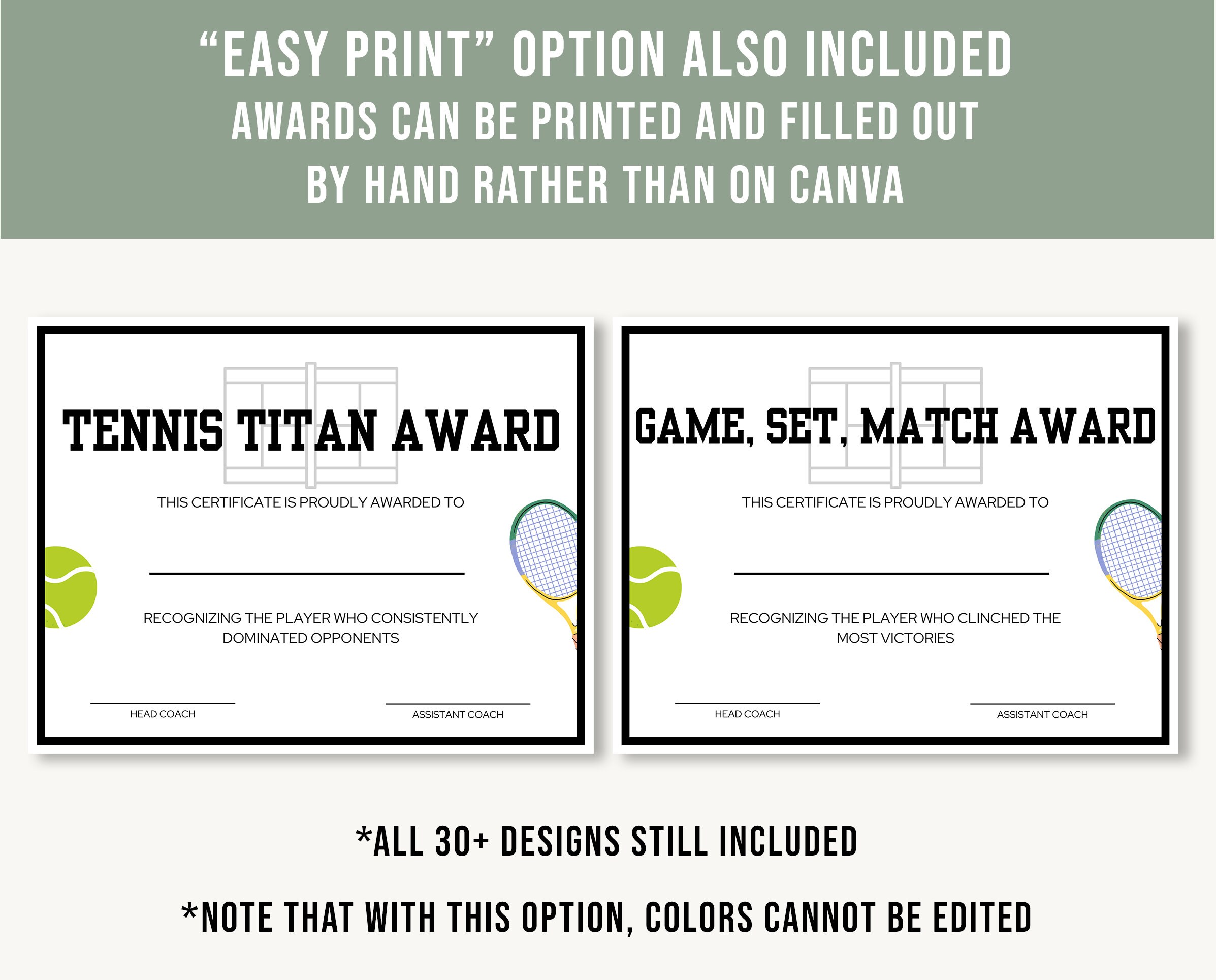 Editable Tennis Award Certificates | Tennis Team Awards | End of the ...