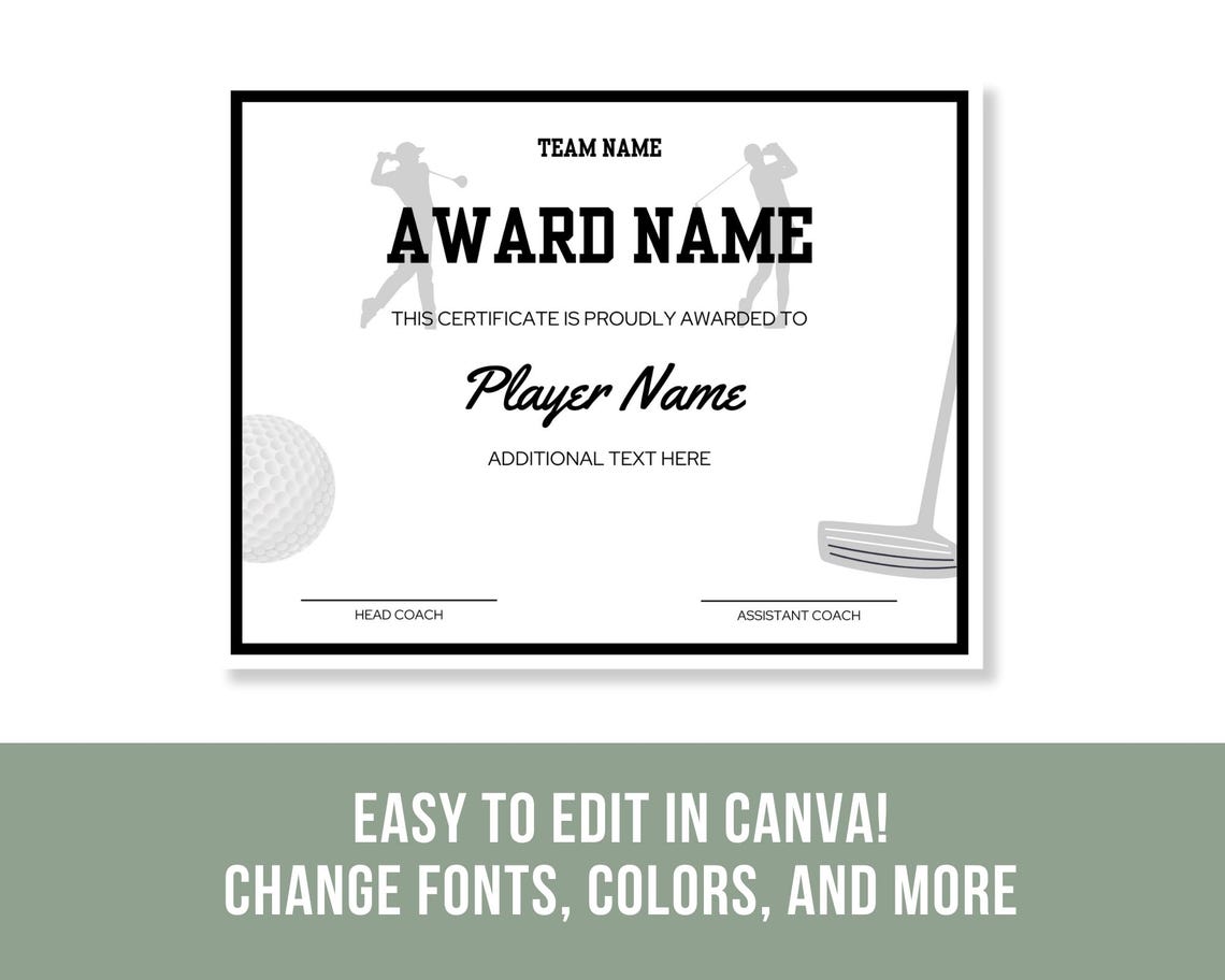 Editable Golf Award Certificates | Golf Team Awards | End of the Season ...