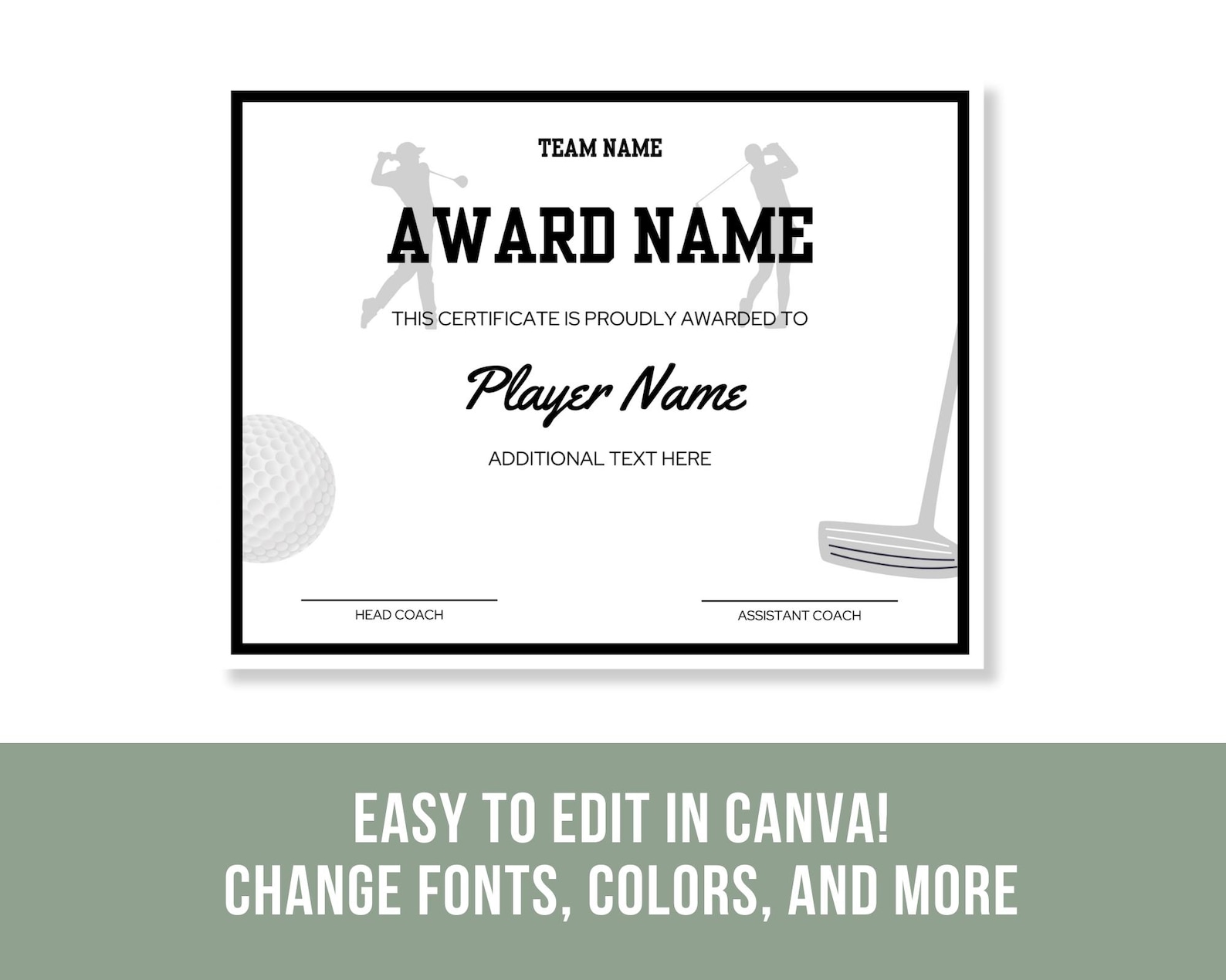 Editable Golf Award Certificates | Golf Team Awards | End of the Season ...
