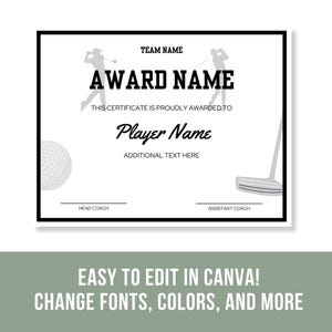 Editable Golf Award Certificates | Golf Team Awards | End of the Season ...