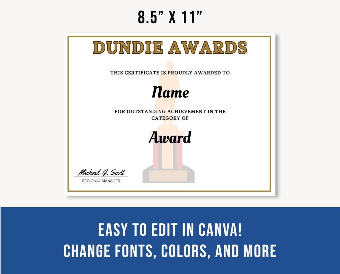 Editable Dundies Office Award Certificates | Dundie Awards | Office ...