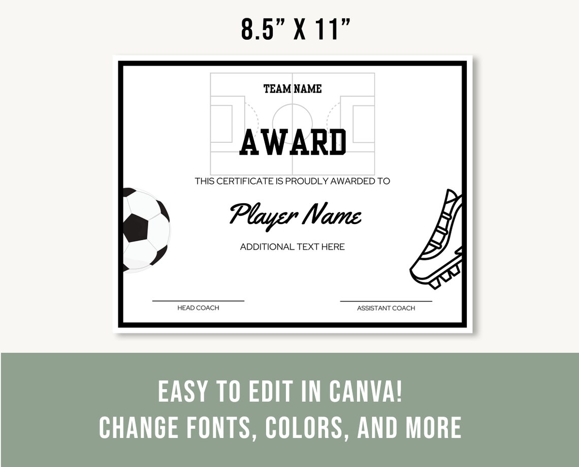 Editable Soccer Award Certificates | Soccer Team Awards | End of the ...